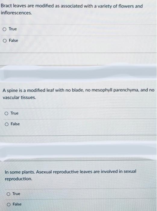 Solved Bract leaves are modified as associated with a | Chegg.com