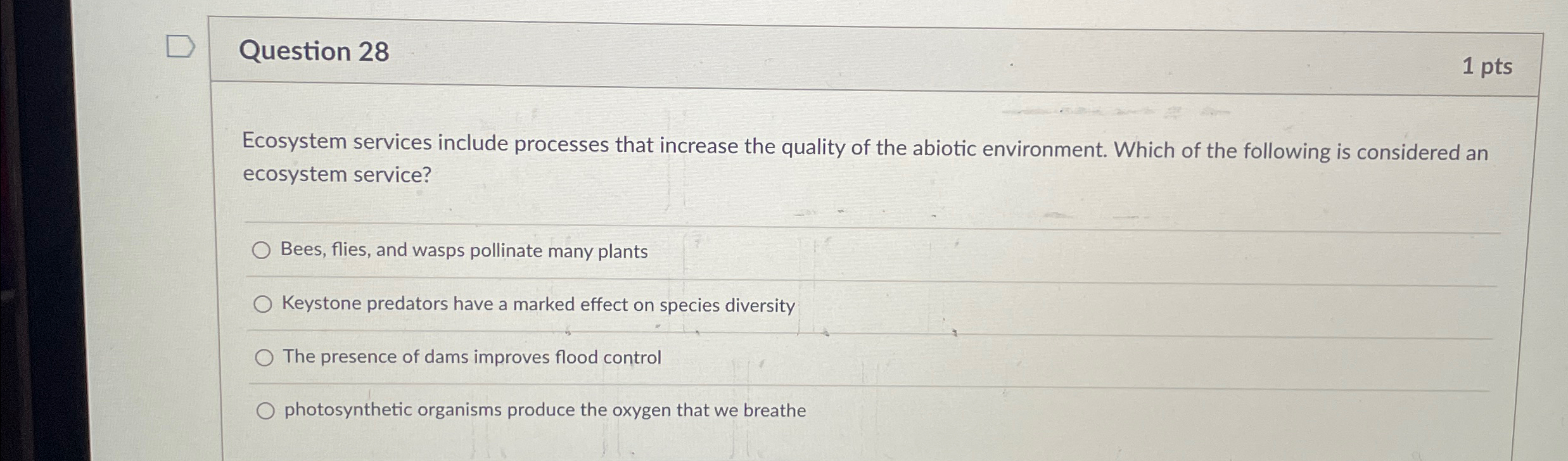Solved Question 281ptsEcosystem services include processes | Chegg.com