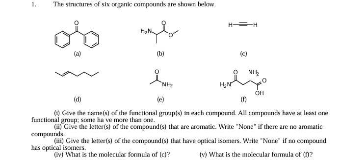 Solved The structures of six organic compounds are shown | Chegg.com