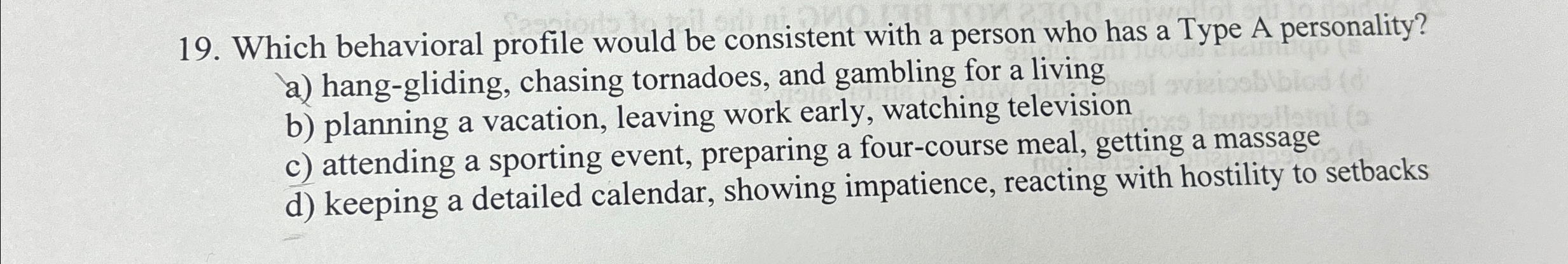 Solved Which behavioral profile would be consistent with a | Chegg.com