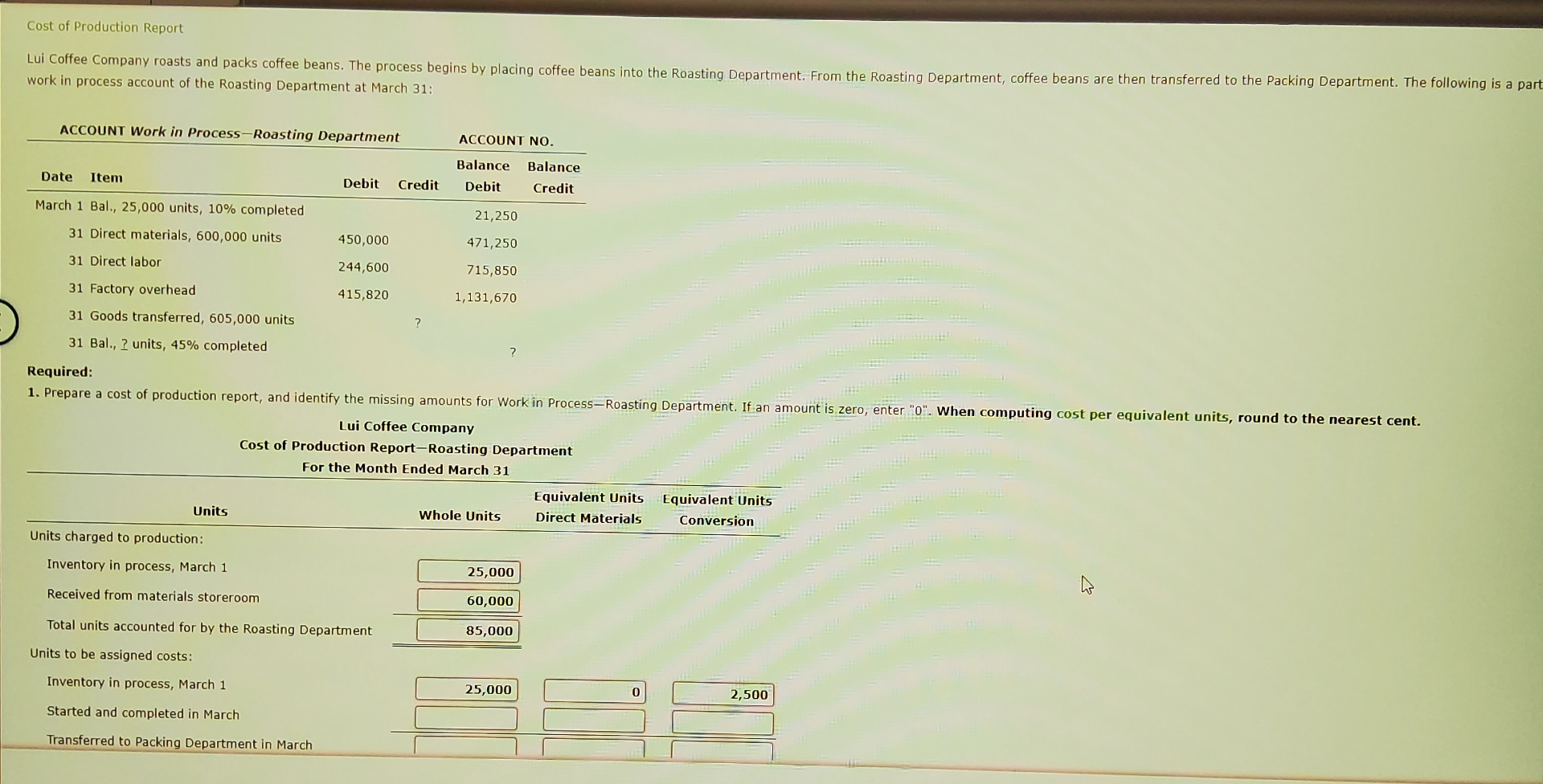 Solved Cost of Production Report work in process account of | Chegg.com