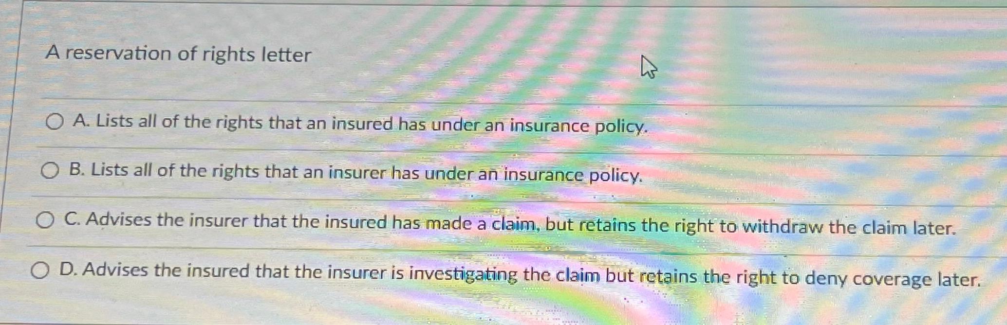 Solved A reservation of rights letterA. ﻿Lists all of the | Chegg.com