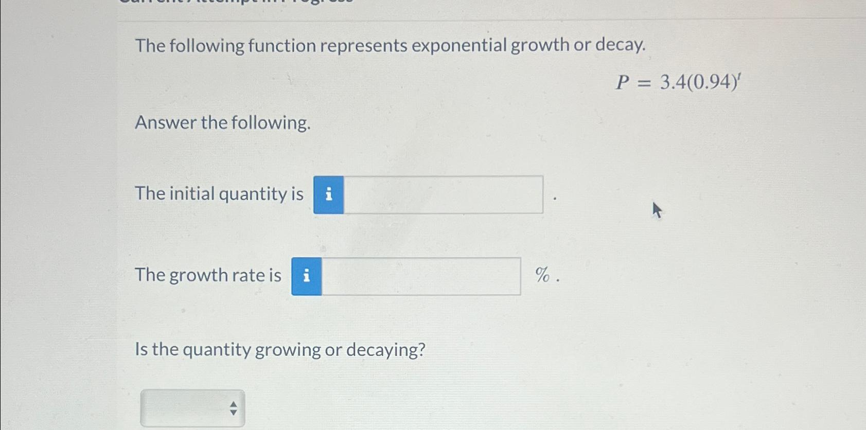 Solved The following function represents exponential growth | Chegg.com