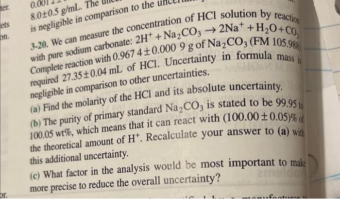 Solved the concentration of HCl solution by reaction 3-20. | Chegg.com