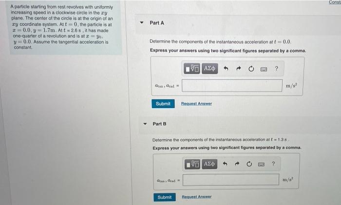 Solved Const Part A A particle starting from rest revolves | Chegg.com