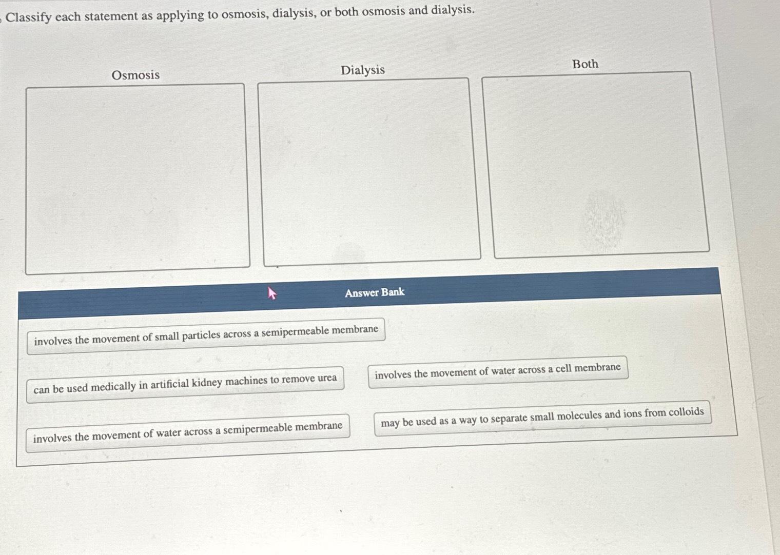 Solved Classify Each Statement As Applying To Osmosis