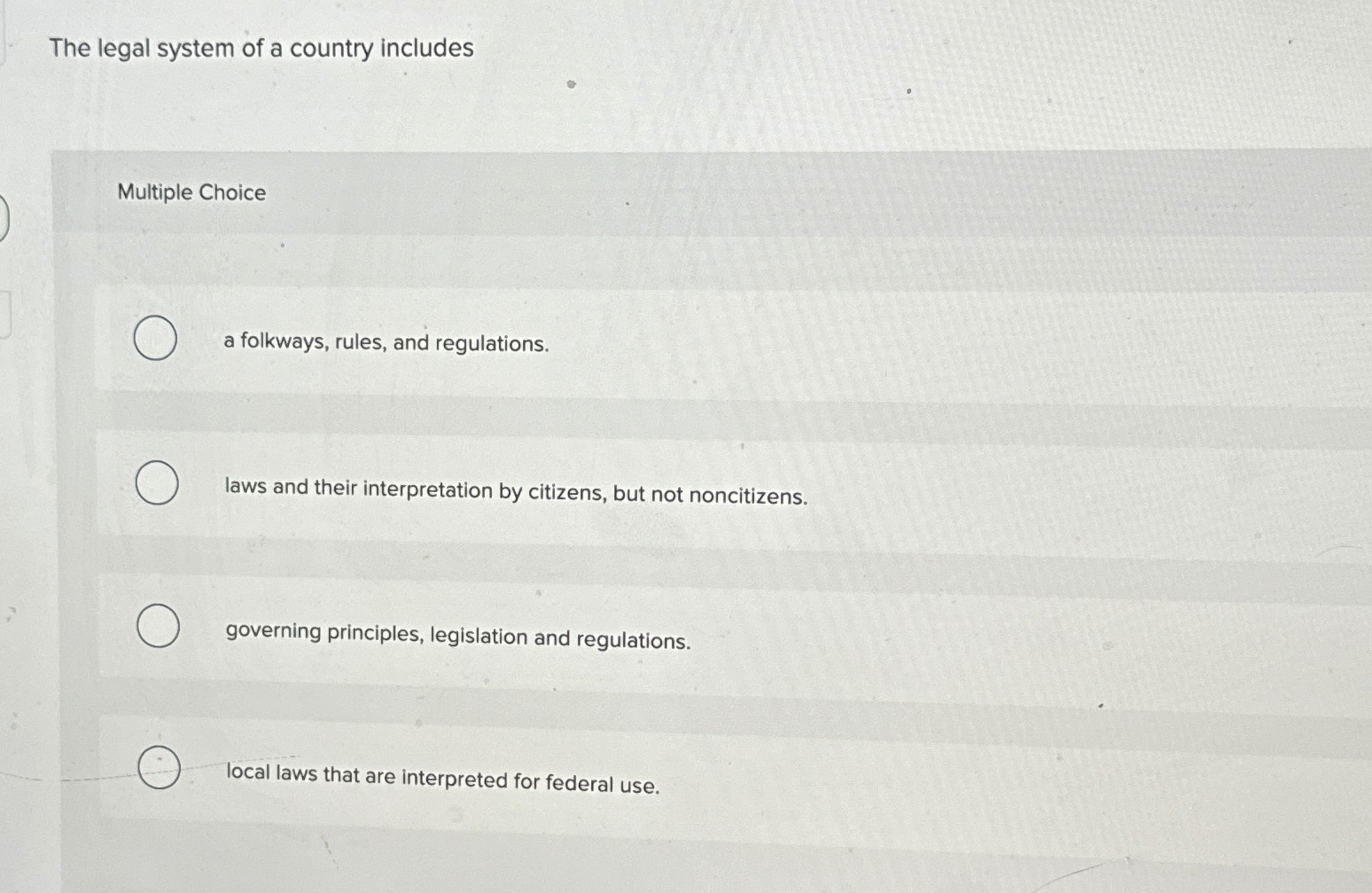 Solved The legal system of a country includesMultiple | Chegg.com