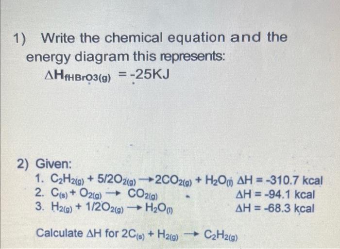 Solved 1) Write the chemical equation and the energy diagram | Chegg.com
