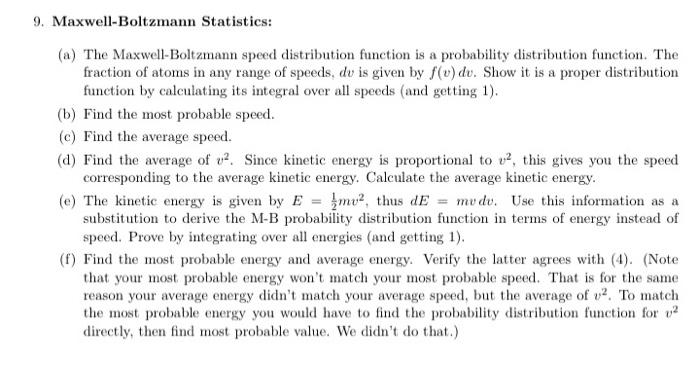 Solved 9. Maxwell-Boltzmann Statistics: (a) The | Chegg.com
