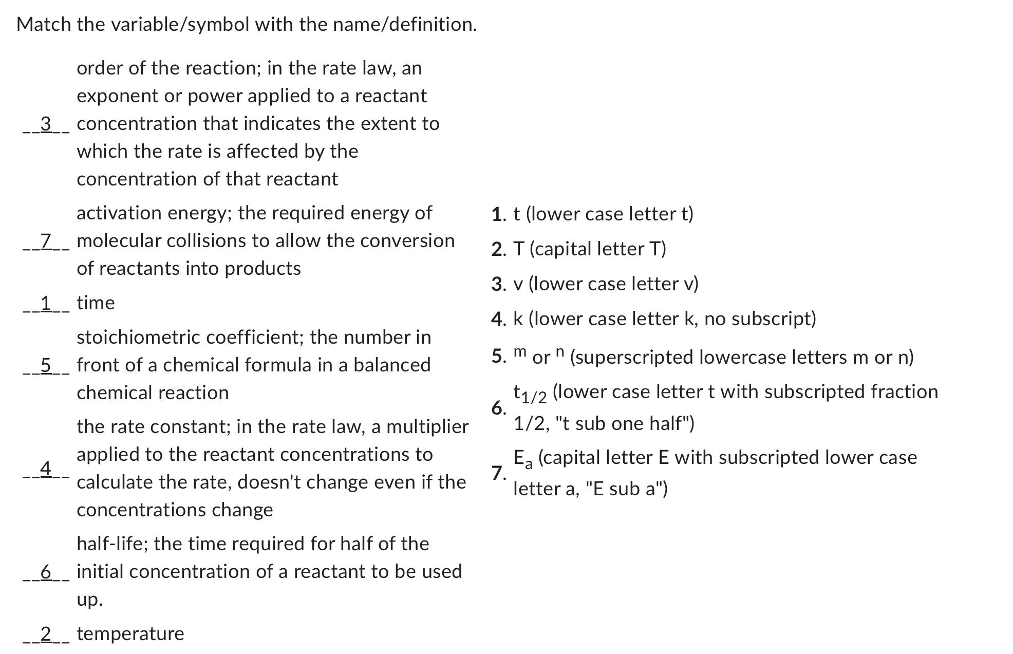 Solved Match the variable/symbol with the | Chegg.com