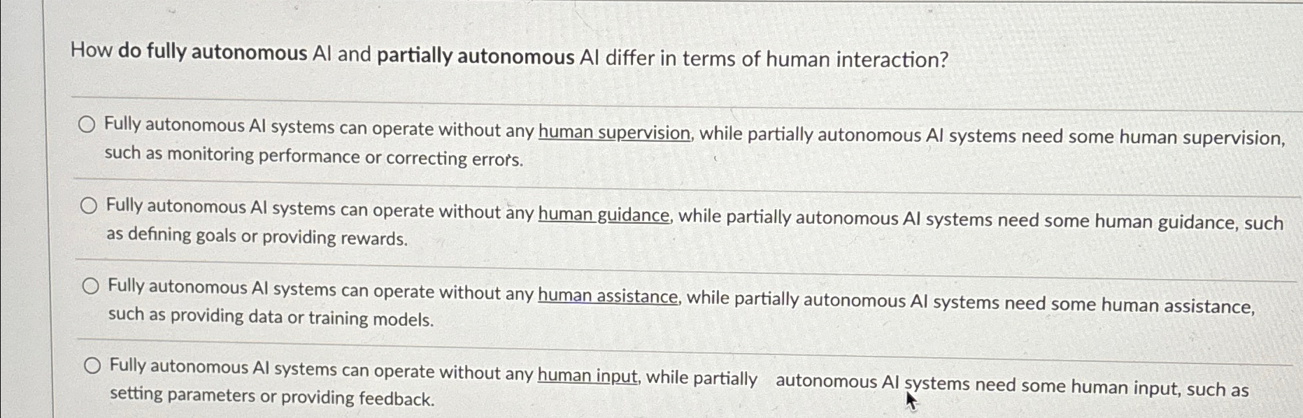 Solved How do fully autonomous Al ﻿and partially autonomous | Chegg.com