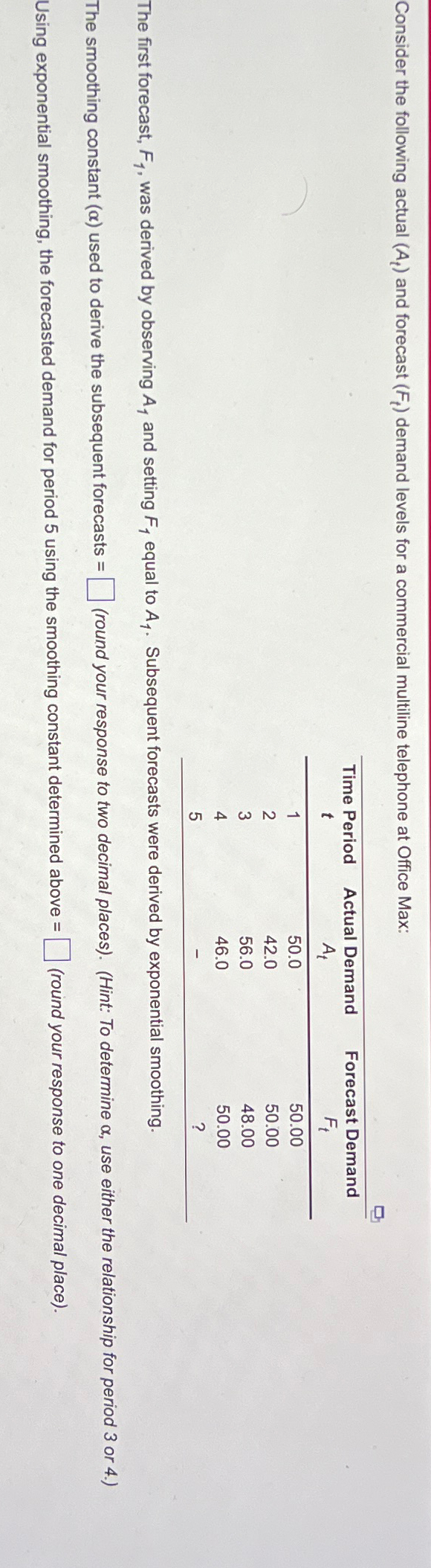 Solved Consider the following actual (At) ﻿and forecast (Ft) | Chegg.com