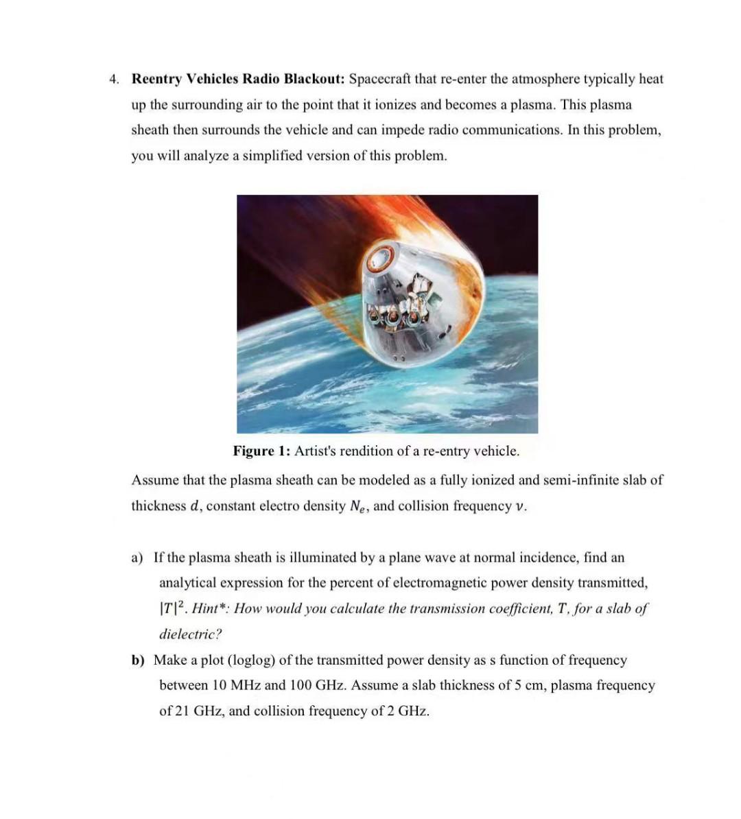 4. Reentry Vehicles Radio Blackout: Spacecraft that | Chegg.com