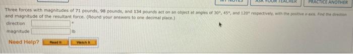 Solved and maghitude of the resultant force. (Round your | Chegg.com Solved and maghitude of the resultant force. (Round your | Chegg.com