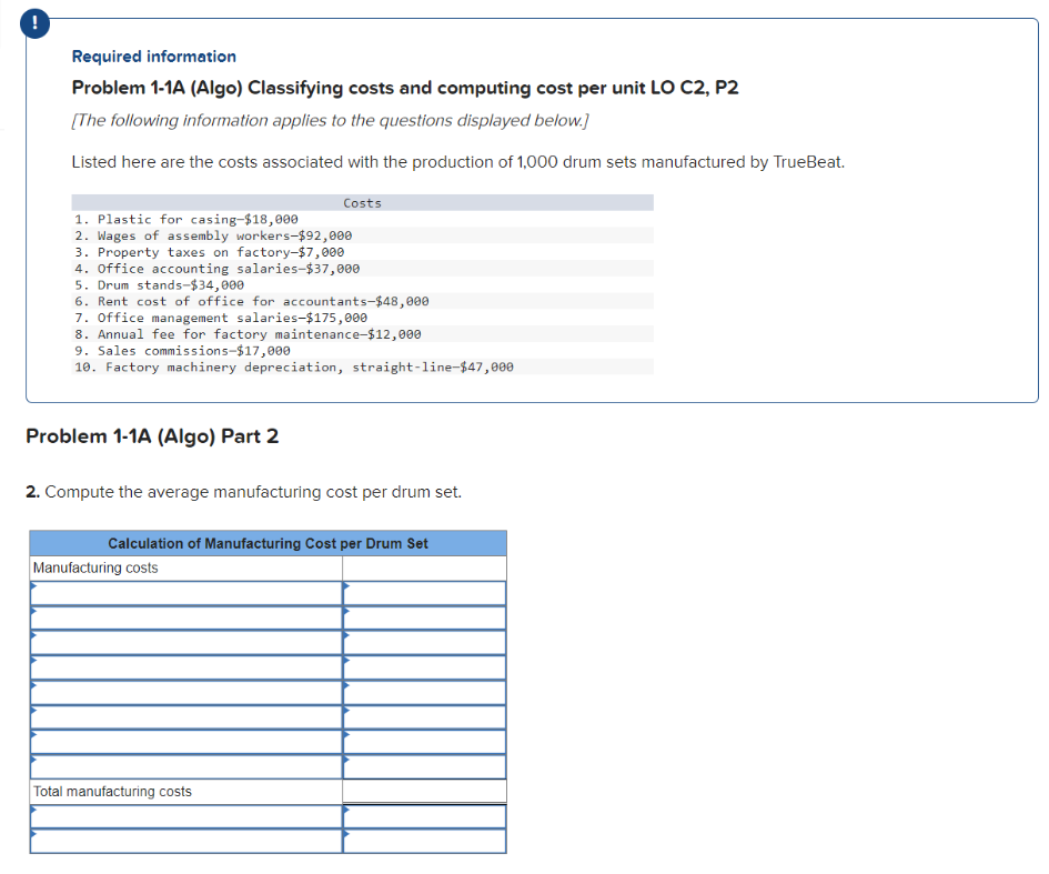 Solved Required informationProblem 1-1A (Algo) ﻿Classifying | Chegg.com