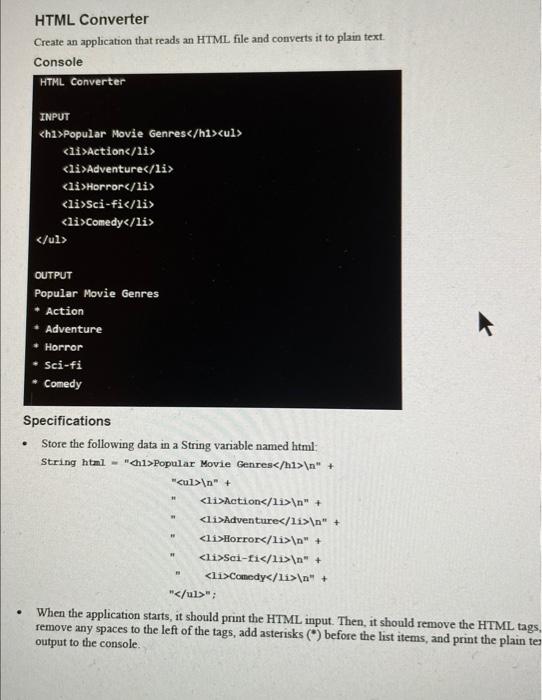 Solved HTML Converter Create an application that reads an | Chegg.com