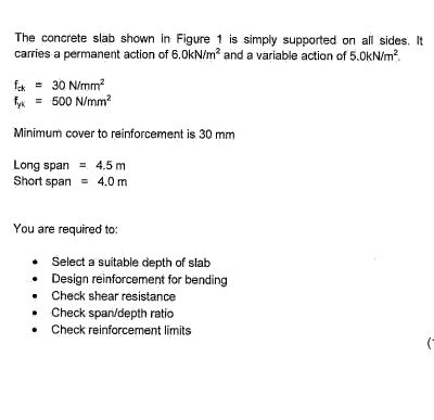 Solved The concrete slab shown in Figure 1 ﻿is simply | Chegg.com