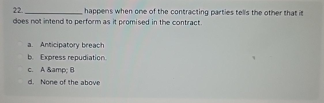 Solved happens when one of the contracting parties tells the | Chegg.com