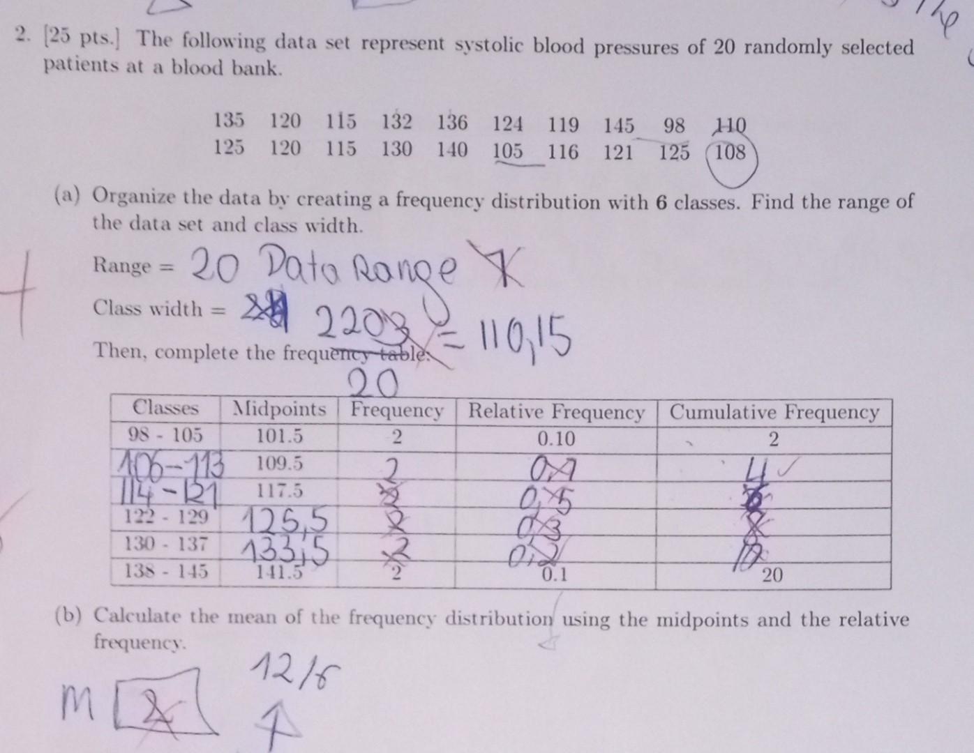 Solved [25 pts.] The following data set represent systolic | Chegg.com