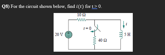 Solved Q3) ﻿For the circuit shown below, find i(t) ﻿for t≥0. | Chegg.com