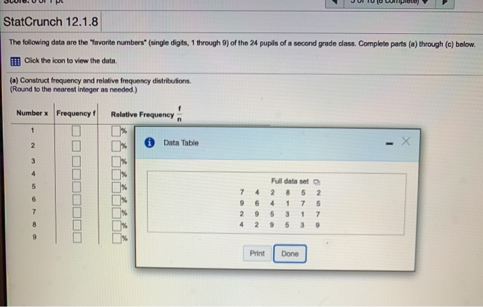 Solved UUTUU ооооооооо StatCrunch 12.1.8 The following data | Chegg.com