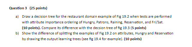Solved Question 3 ( 25 ﻿points)a) ﻿Draw a decision tree for | Chegg.com