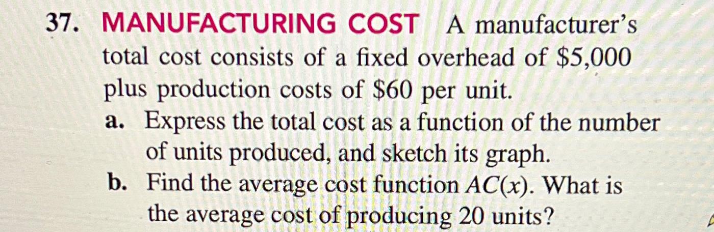 Solved MANUFACTURING COST A manufacturer's total cost | Chegg.com