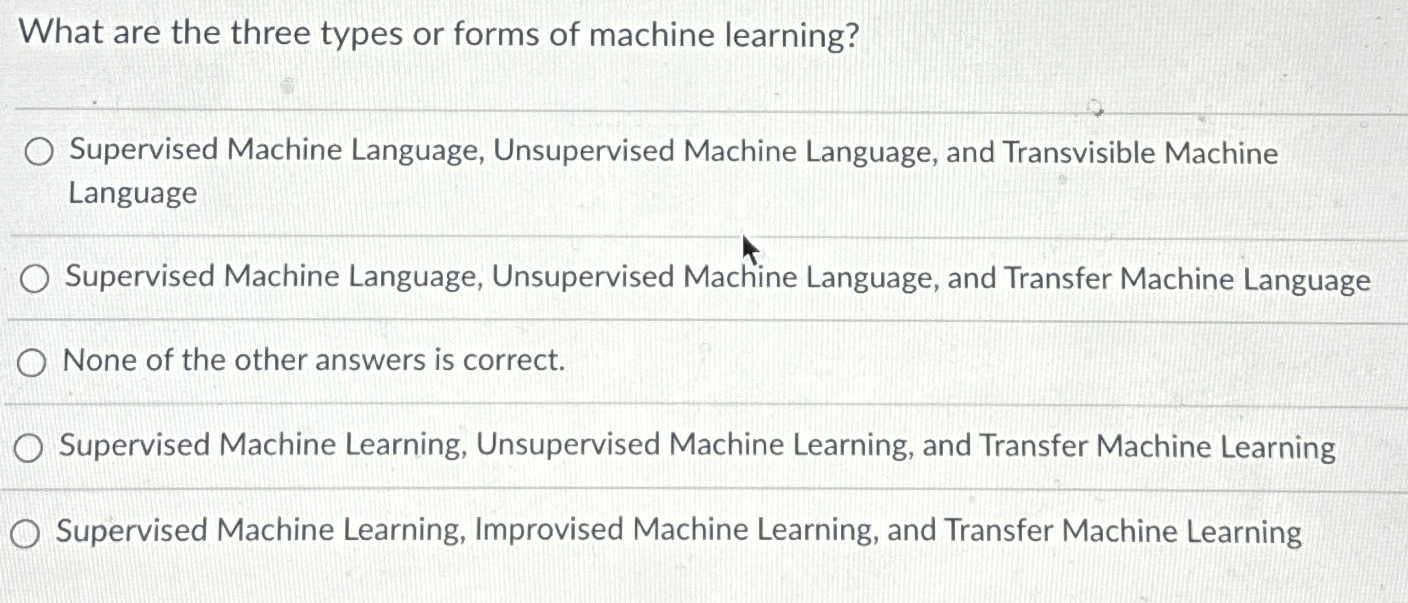 Solved What are the three types or forms of machine | Chegg.com