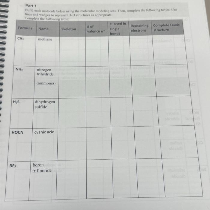 Solved Part 1 Build each molecule below using the molecular | Chegg.com