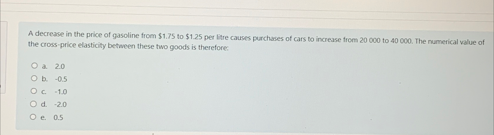 Solved A decrease in the price of gasoline from $1.75 ﻿to | Chegg.com