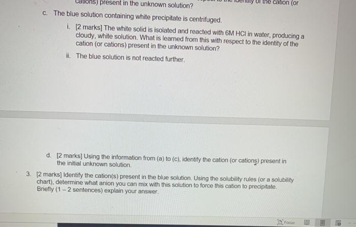 Solved 2. A clear, colorless unknown solution contains | Chegg.com