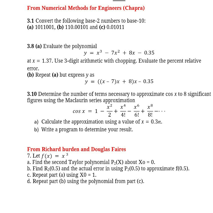 Solved From Numerical Methods for Engineers (Chapra) 3.1 | Chegg.com