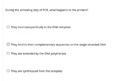 Solved During the annealing step of PCR, ﻿what happens to | Chegg.com