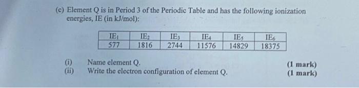 Solved (c) Element Q is in Period 3 of the Periodic Table | Chegg.com