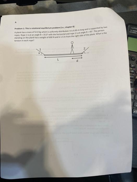 Solved Problem 1: This is rotational equilibrium problem | Chegg.com