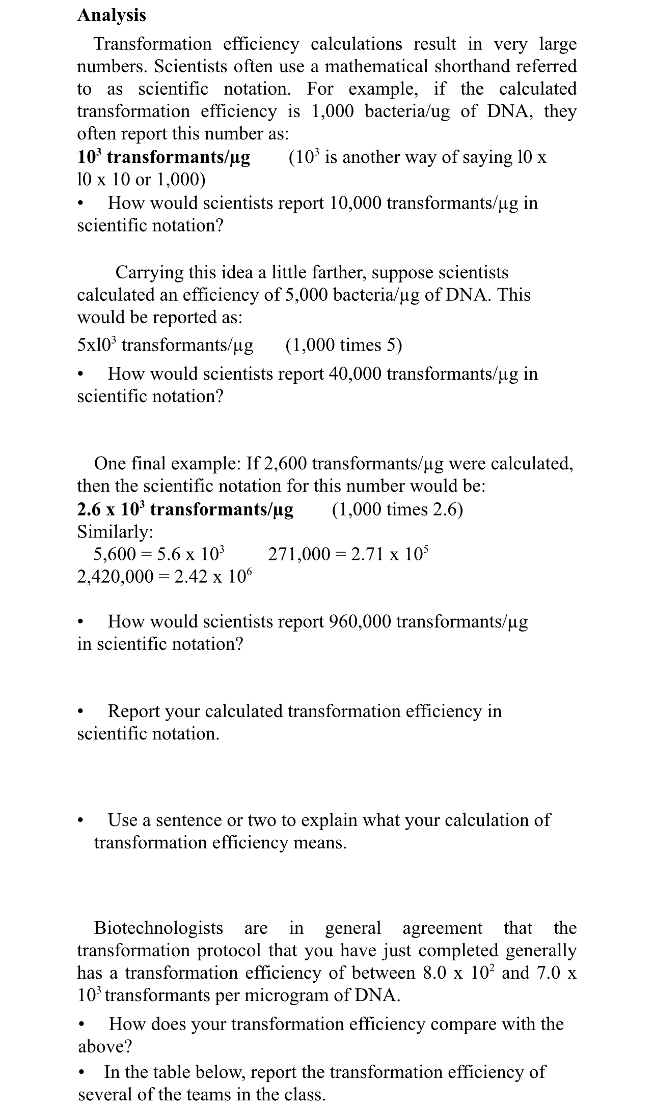 Solved AnalysisTransformation efficiency calculations result | Chegg.com