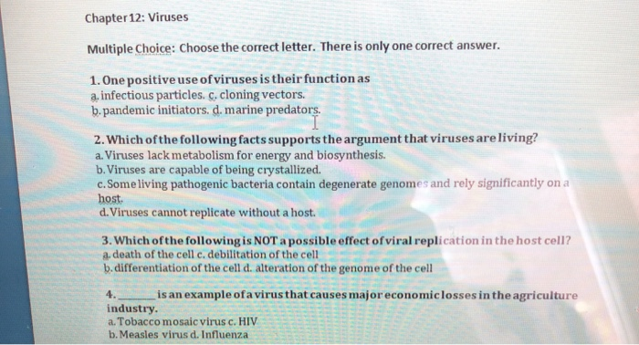 Solved Chapter 12: Viruses Multiple Choice: Choose the | Chegg.com