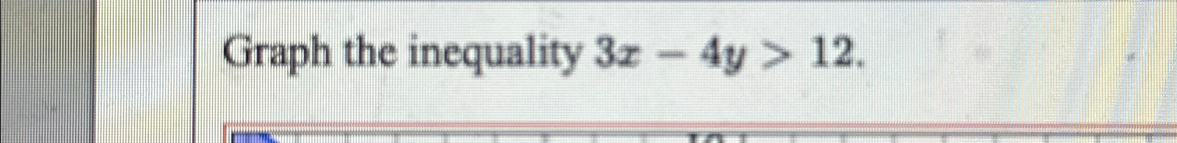 Solved Graph the inequality 3x-4y>12. | Chegg.com