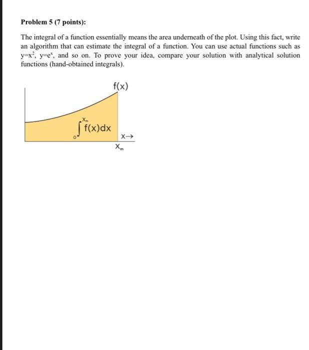 Solved Problem 5 (7 points): The integral of a function | Chegg.com