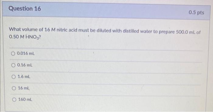 Solved What volume of 16M nitric acid must be diluted with | Chegg.com