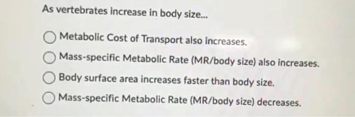 Solved As vertebrates increase in body size... Metabolic | Chegg.com