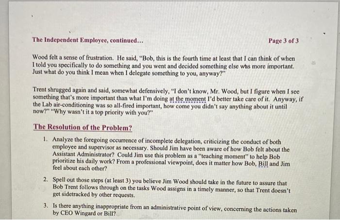 Solved PHHE 441- Case Study #3- The Independent Employee | Chegg.com