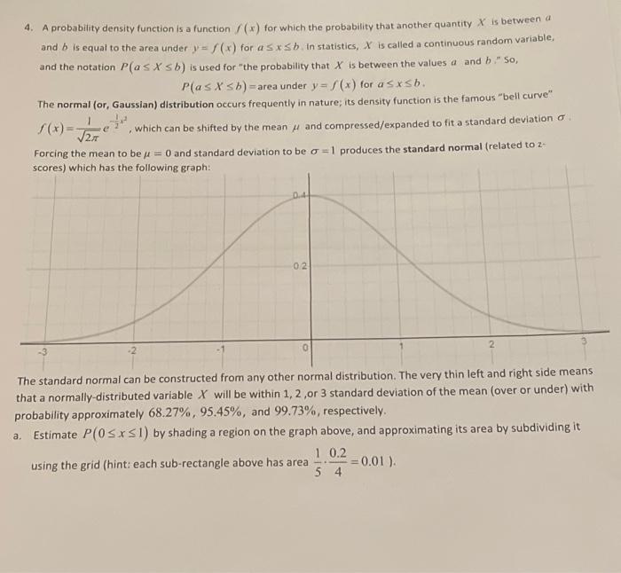 Solved 4. A probability density function is a function f(x) | Chegg.com