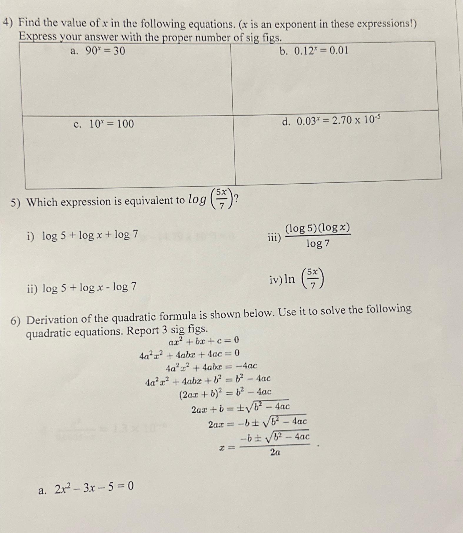 Solved Find the value of x ﻿in the following equations. ( x | Chegg.com