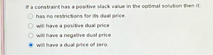 Solved If a constraint has a positive slack value in the | Chegg.com