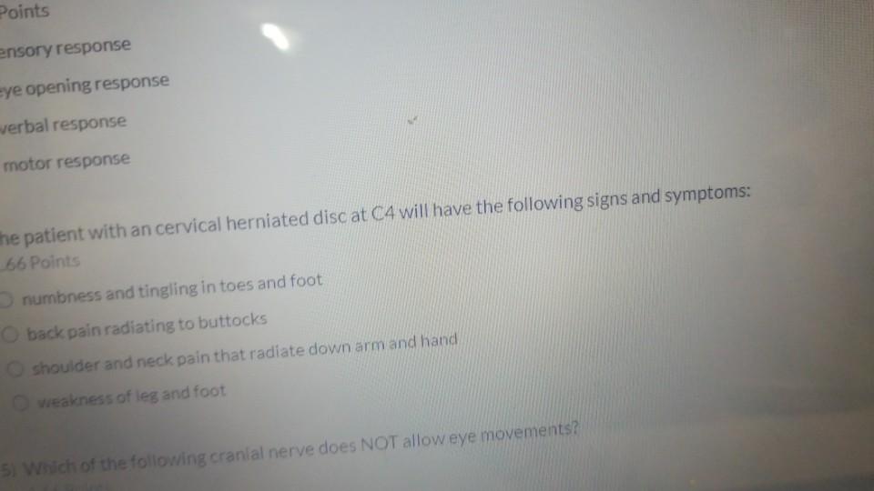 Solved Points ensory response Eye opening response verbal | Chegg.com