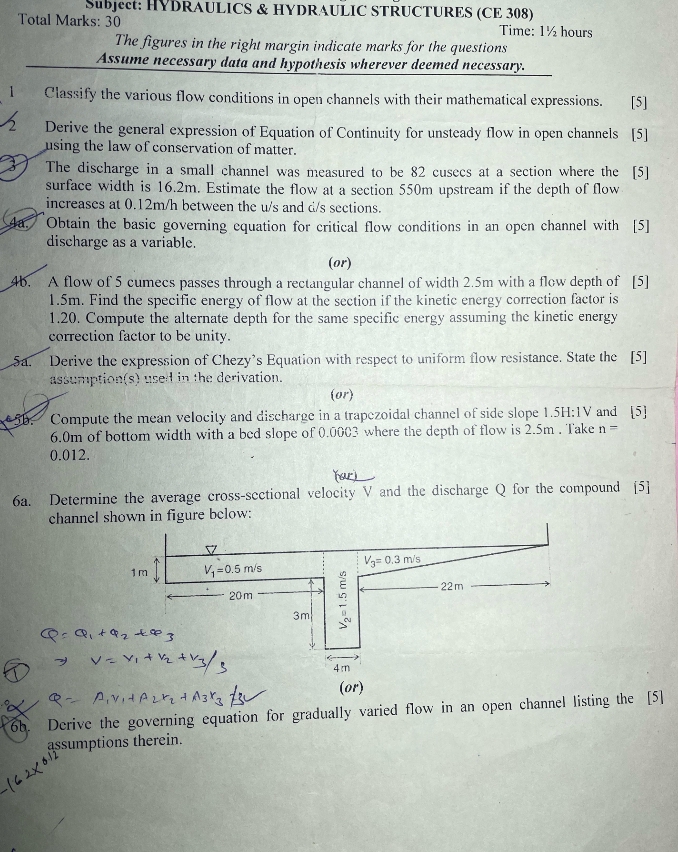 Solved Subject: HYDRAULICS & HYDRAULIC STRUCTURES (CE 308) | Chegg.com