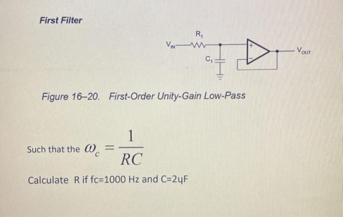 Solved First Filter Figure 16-20. First-Order Unity-Gain | Chegg.com