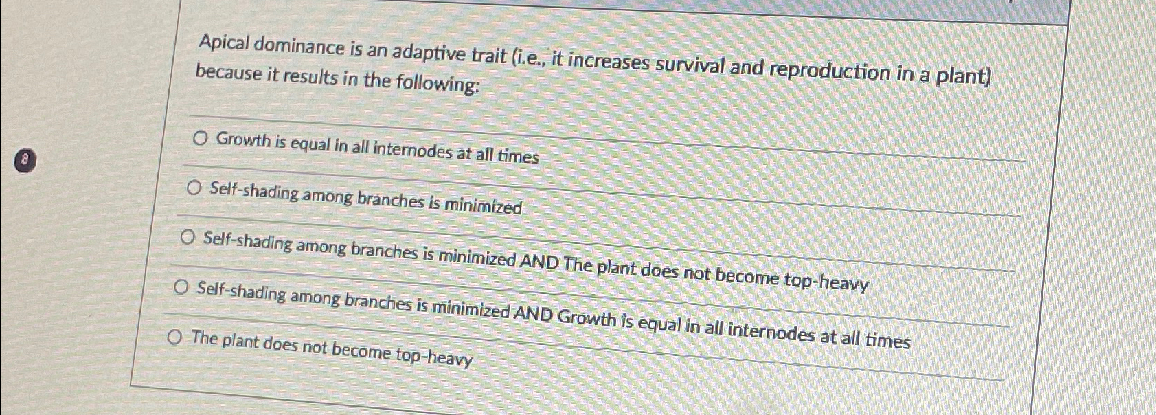 Solved Apical dominance is an adaptive trait (i.e., ﻿it | Chegg.com