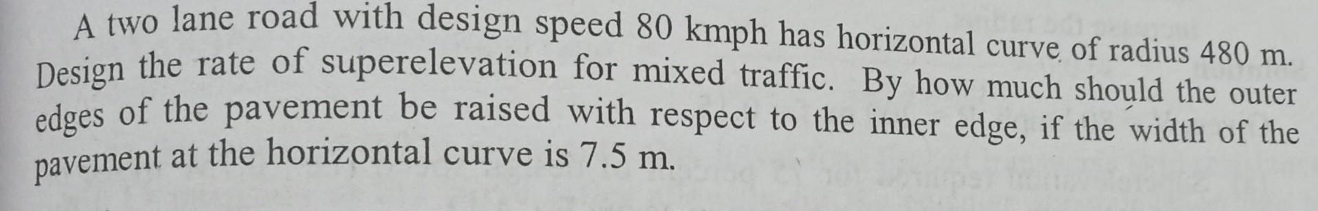 Solved A two lane road with design speed 80kmph has | Chegg.com